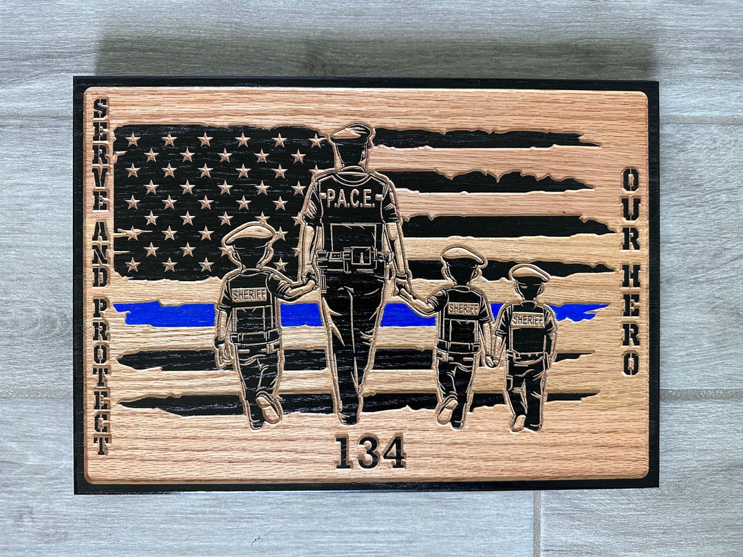 Carved Wood Police Officer Sign, Dad American Flag Thin Blue Line ...