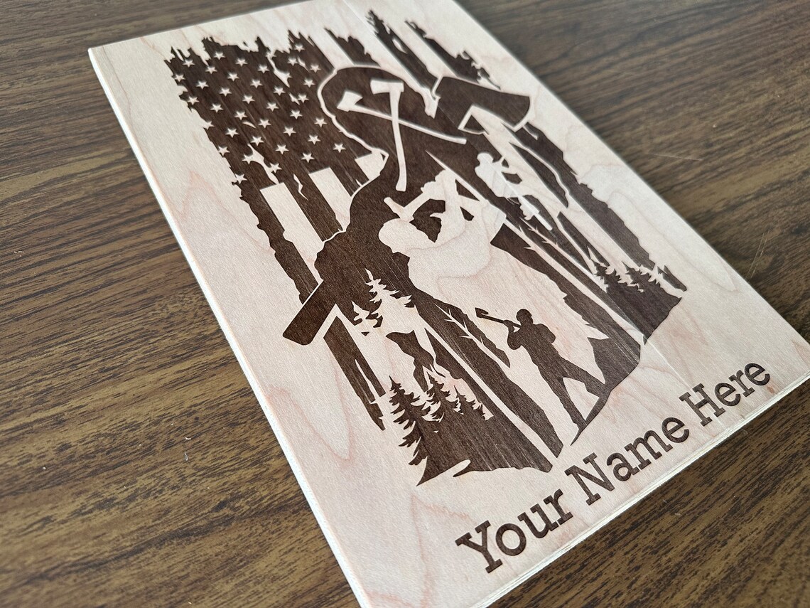 Wood Lumberjack Laser Engraved Sign, Woodchopper Logger American Flag ...