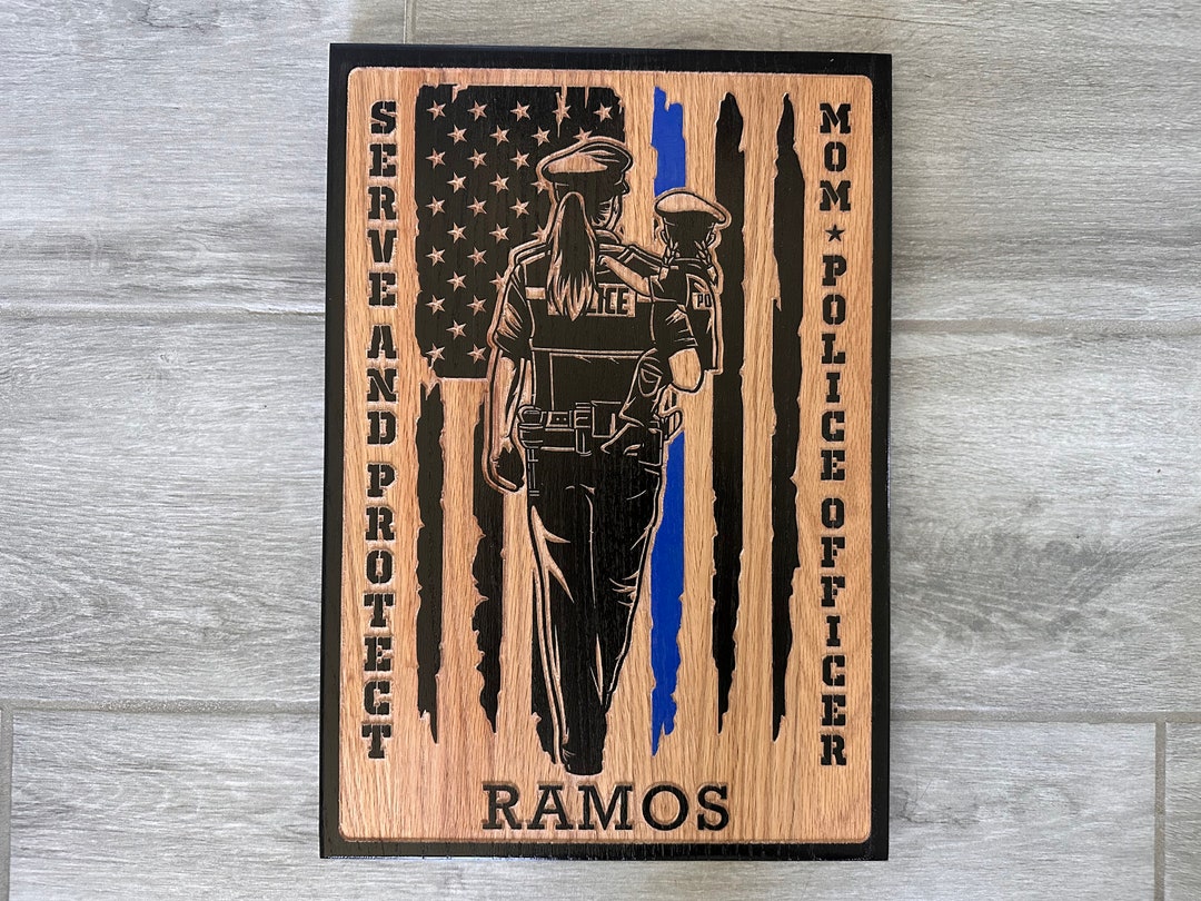 Carved Wood Police Officer Sign, Mom American Flag Thin Blue Line ...