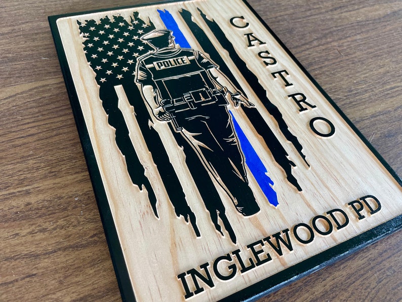 Carved Wood Police Officer Sign Male American Flag Thin Blue - Etsy