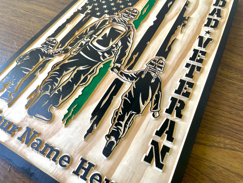Carved Wood Veteran Sign, Father American Flag Thin Green Line ...