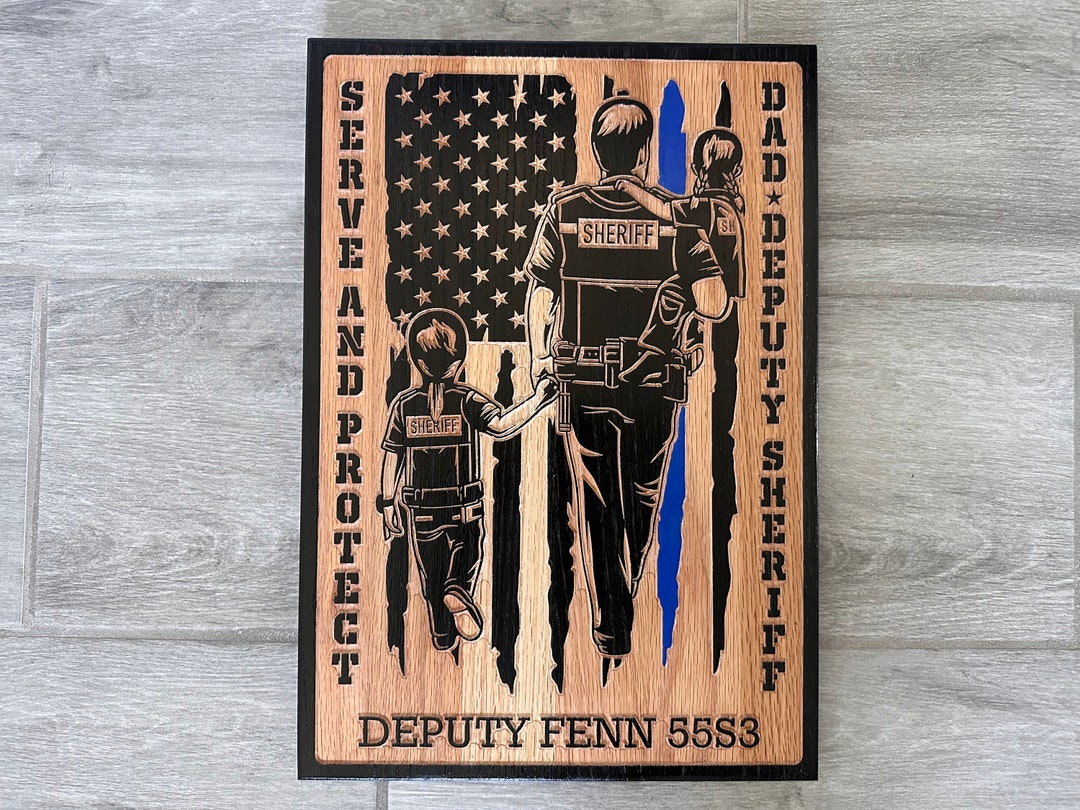 Carved Wood Deputy Sheriff Sign, Dad American Flag Thin Blue Line ...