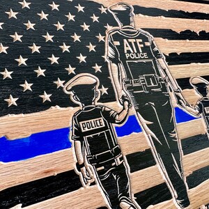 Carved Wood ATF Police Officer Sign, Dad American Flag Thin Blue Line ...