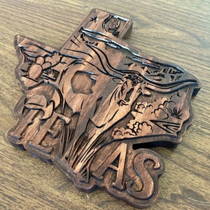 Carved Wood Texas State Wall Art, Family Travel Vacation Souvenir Gift ...