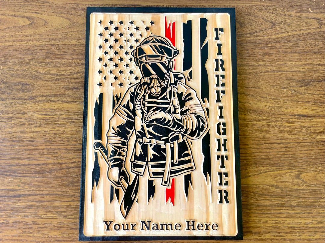 Carved Wood Firefighter Sign American Flag Thin Red Line - Etsy