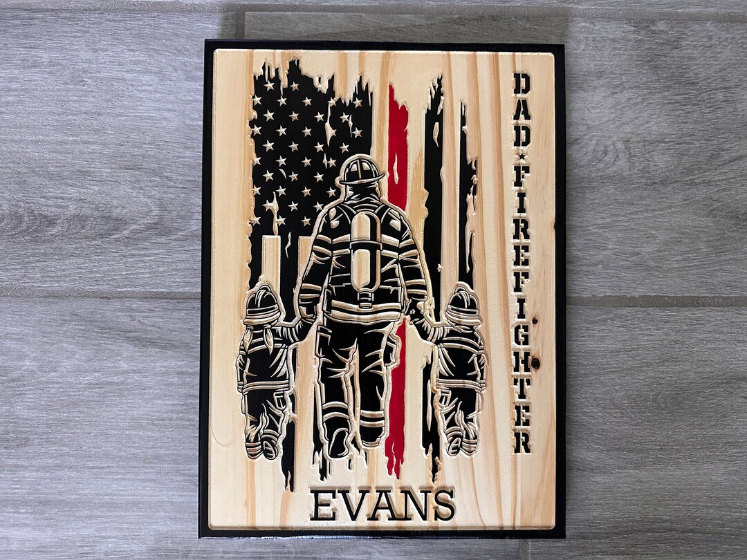 Carved Wood Firefighter Sign American Flag Thin Red Line - Etsy