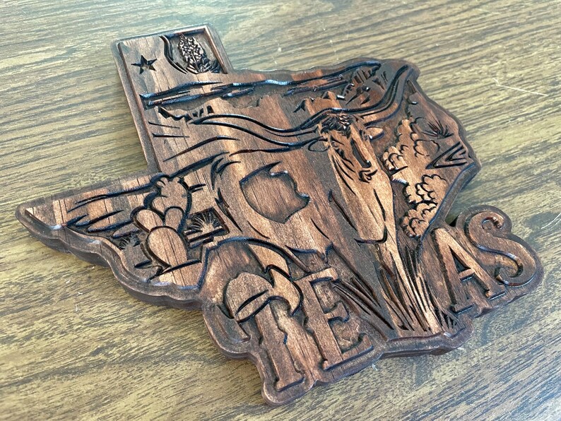 Carved Wood Texas State Wall Art, Family Travel Vacation Souvenir Gift ...