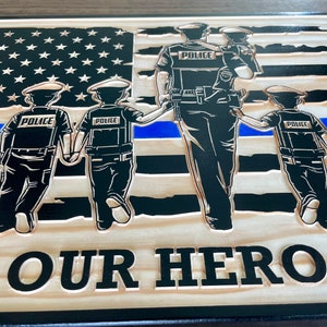 Carved Wood Police Officer Sign, Dad American Flag Thin Blue Line ...