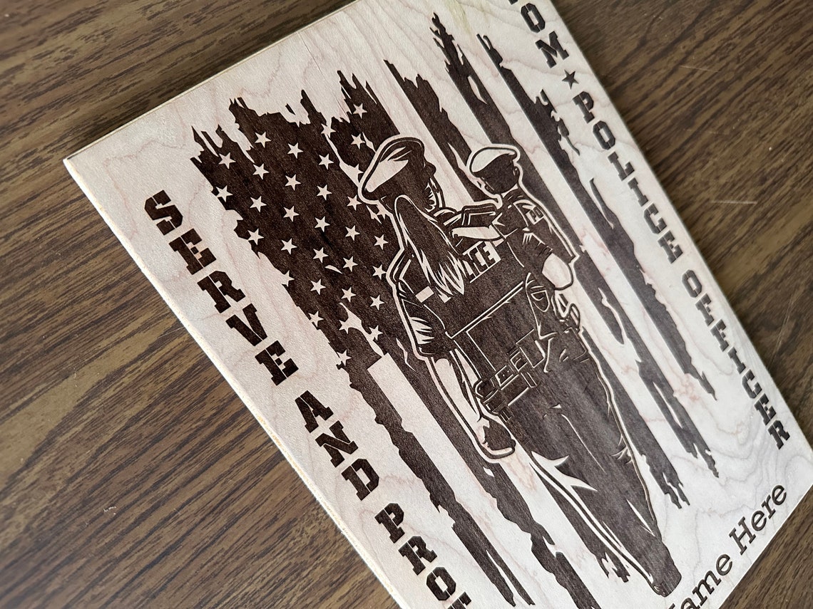 Wood Police Officer Laser Engraved Sign Mom American Flag - Etsy