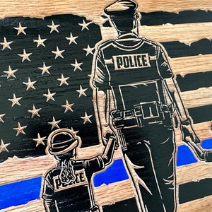 Carved Wood Police Officer Sign, Dad American Flag Thin Blue Line ...