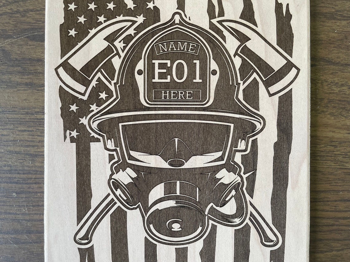 Wood Firefighter Laser Engraved Sign Helmet American Flag - Etsy
