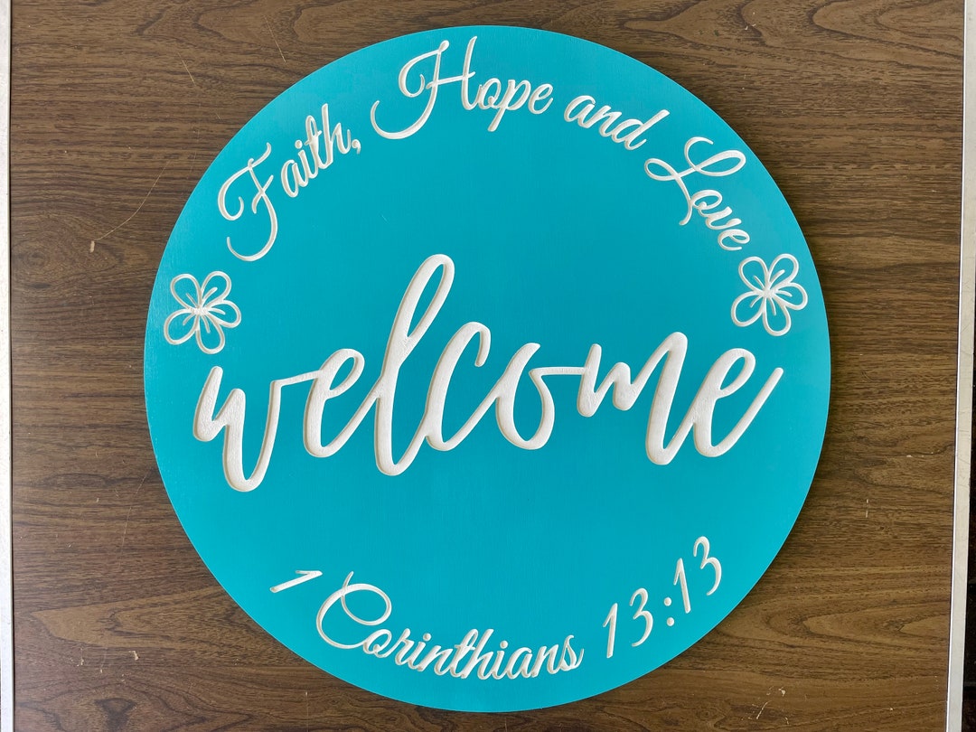 Personalized Round Welcome Sign - Carved Wood Painted - Christian Bible ...