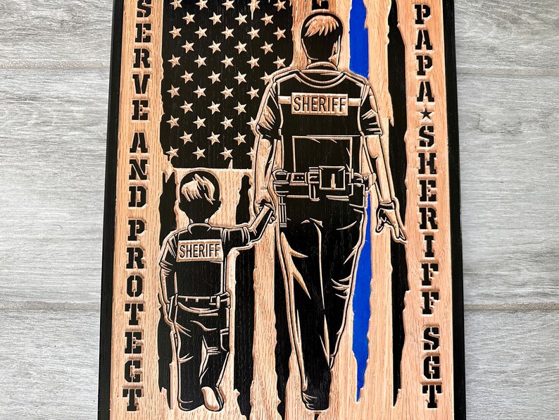 Carved Wood Deputy Sheriff Sign, Dad American Flag Thin Blue Line ...