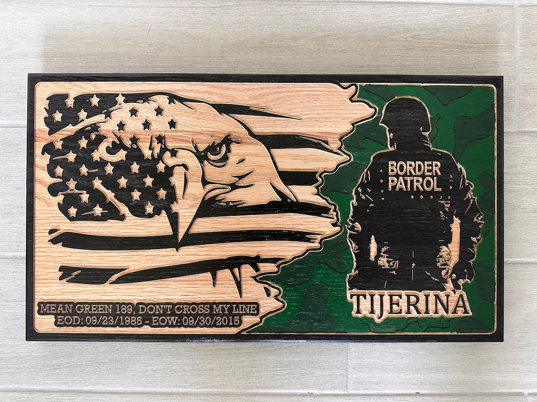 Carved Wood Border Patrol Agent Sign, US Eagle Flag Camo Design ...