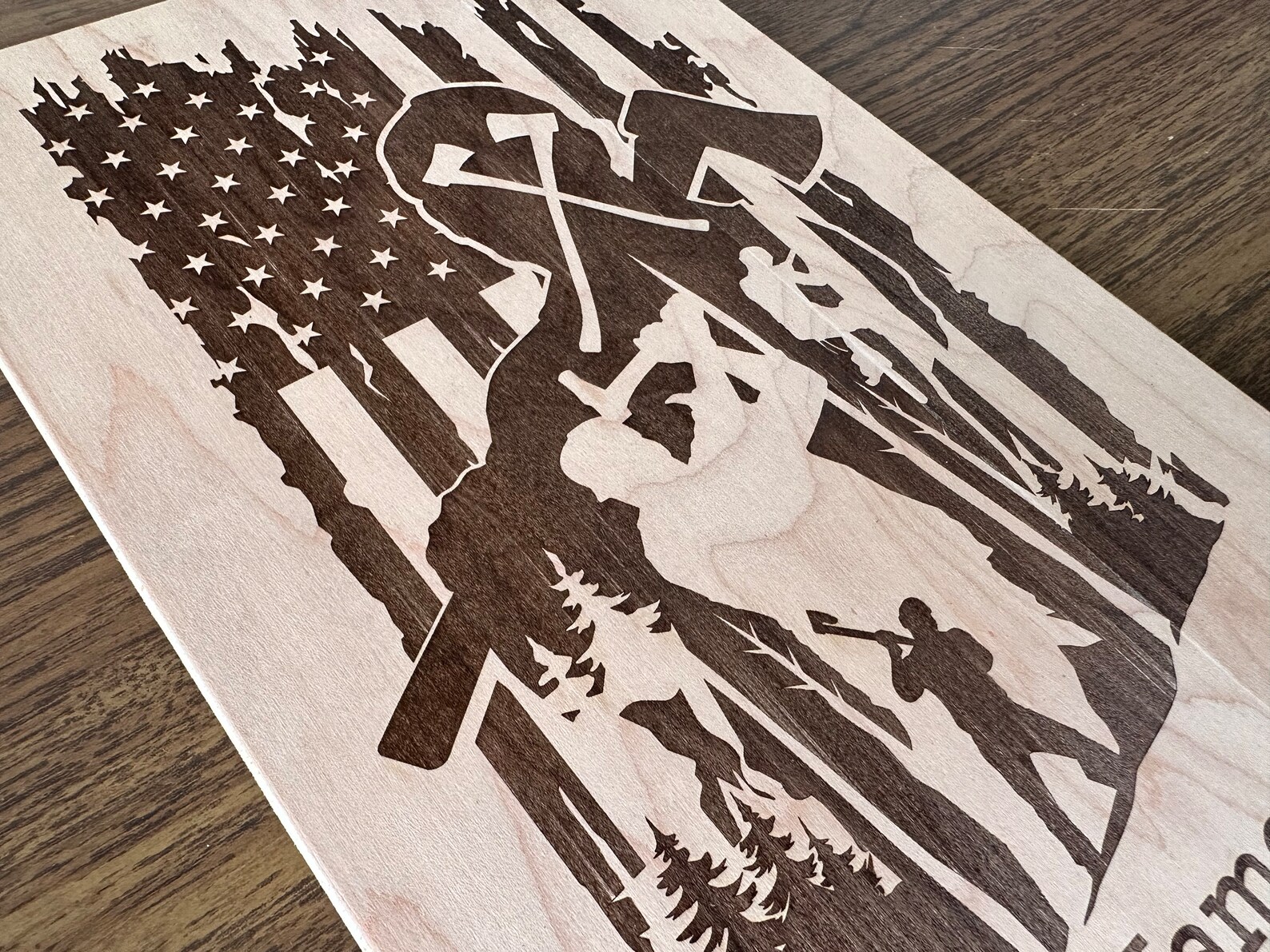 Wood Lumberjack Laser Engraved Sign, Woodchopper Logger American Flag ...