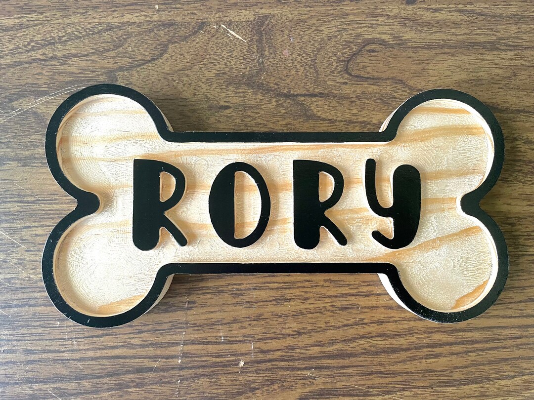Carved Wood Dog Name Sign - Personalized Pet Paw Bone Gift, Custom Home ...
