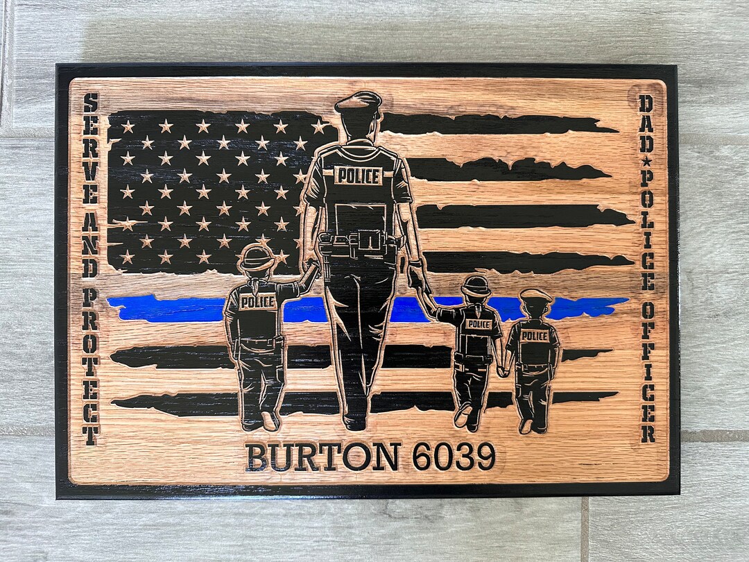 Carved Wood Police Officer Sign, Dad American Flag Thin Blue Line ...