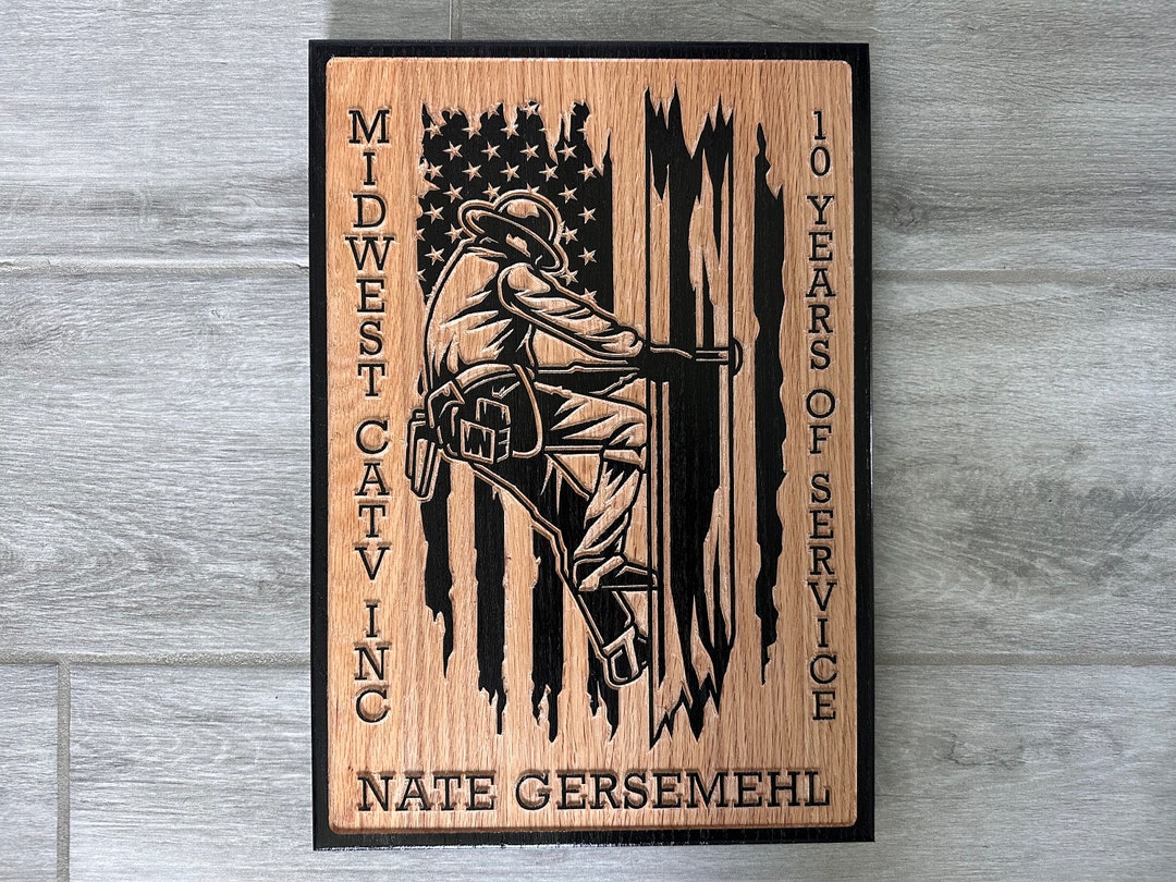 Carved Wood Lineman Sign, Power Lineman US Flag Plaque, Personalized ...
