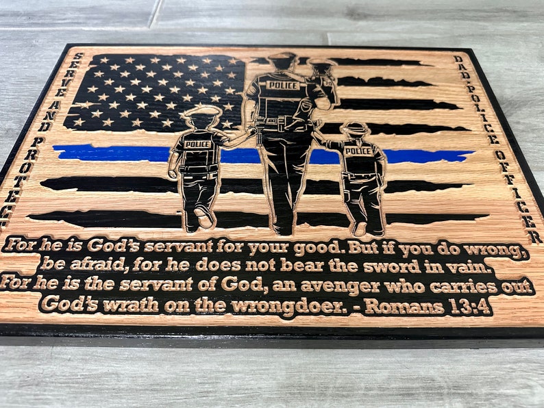 Carved Wood Police Officer Sign, Dad American Flag Thin Blue Line ...