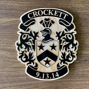 Personalized Family Crest Last Name Sign - Carved Wood Coat of Arms ...