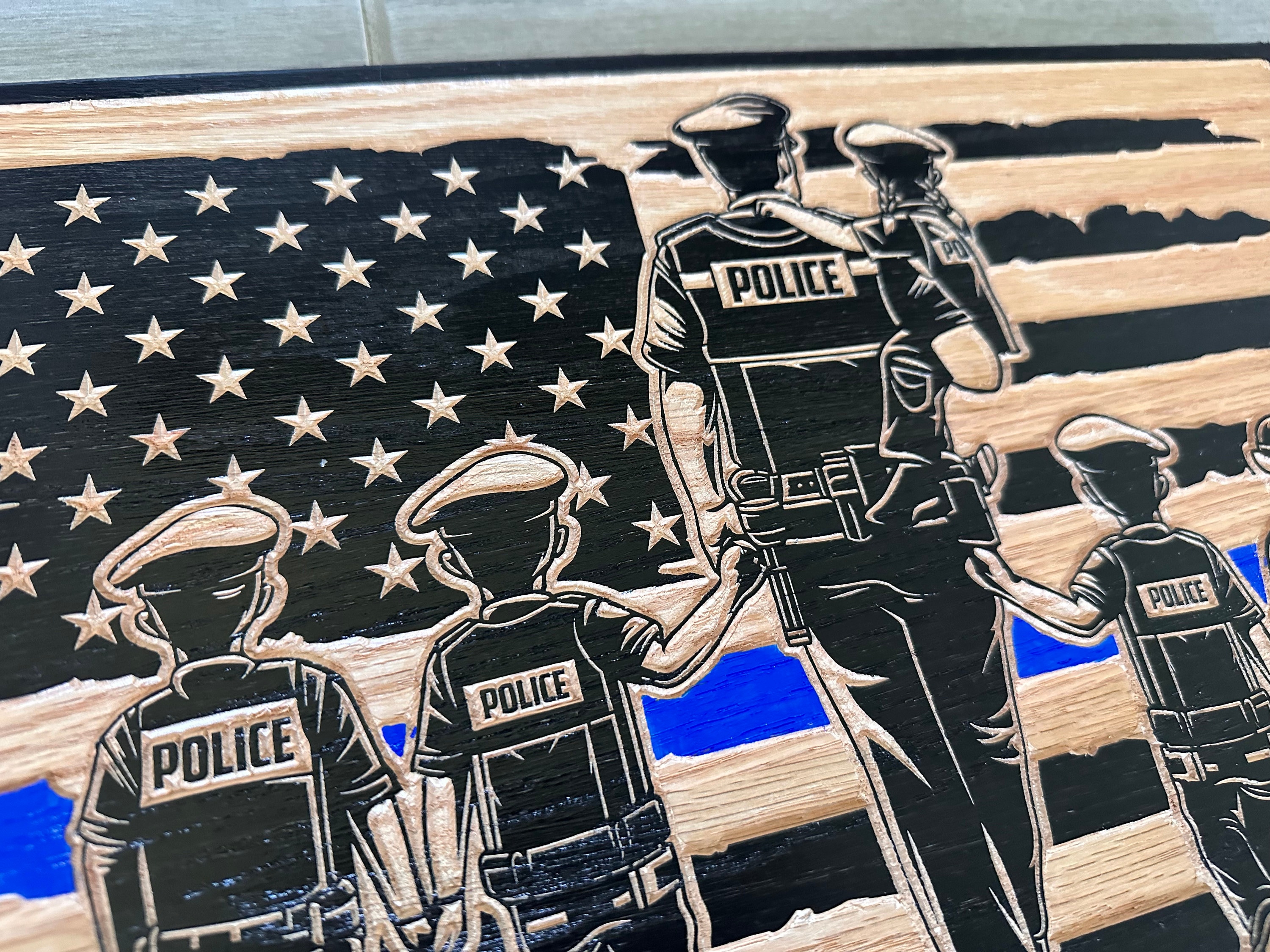 Carved Wood Police Officer Sign, Dad American Flag Thin Blue Line ...