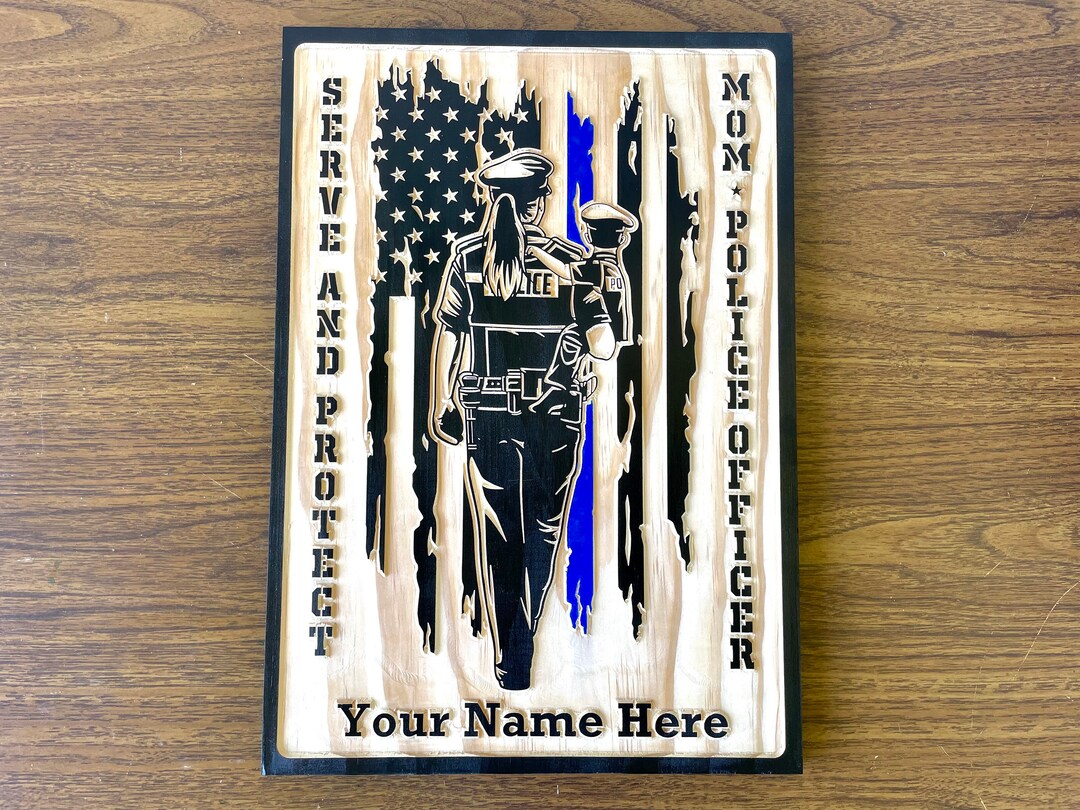Carved Wood Police Officer Sign, Mom American Flag Thin Blue Line ...