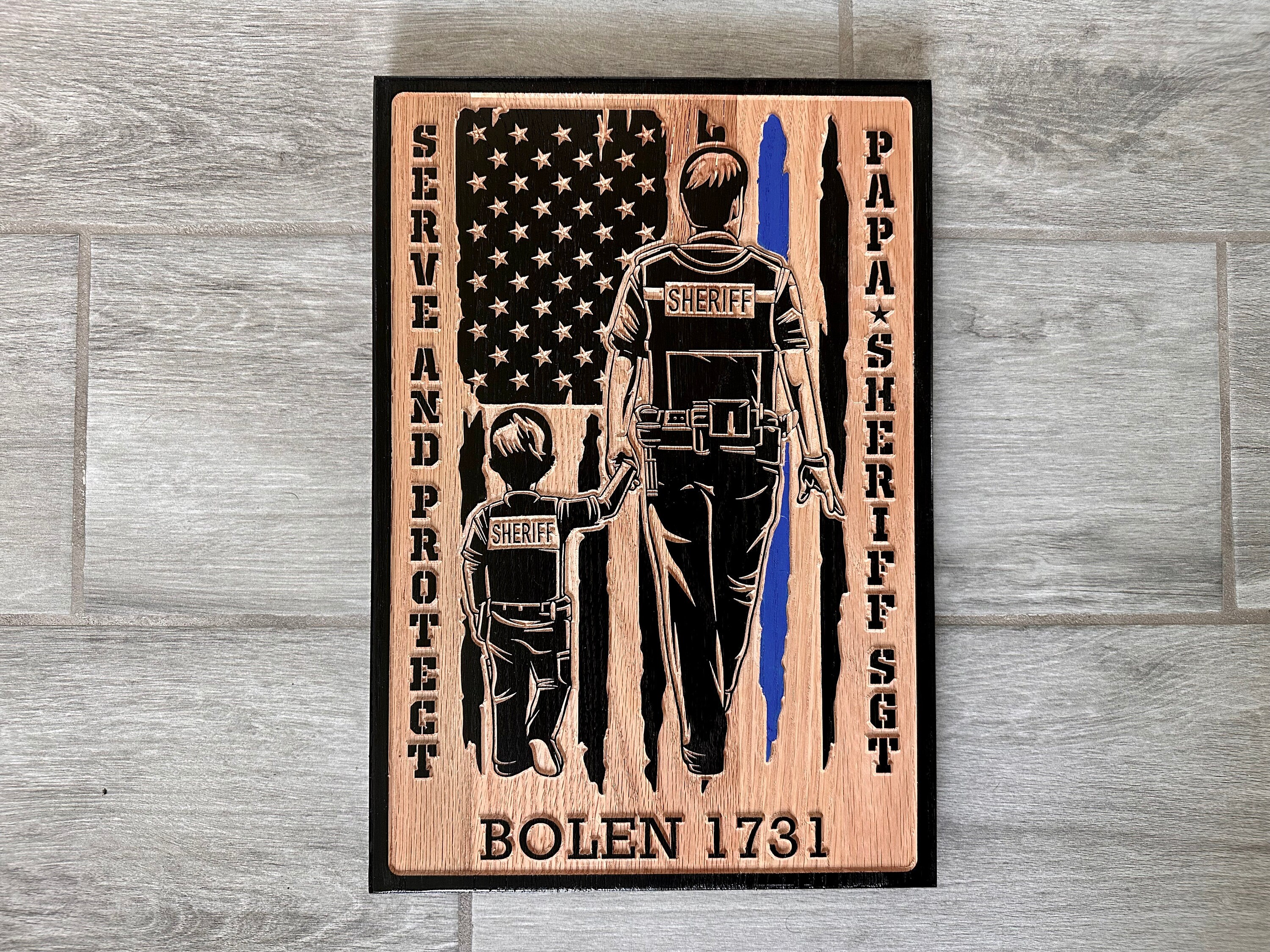 Carved Wood Deputy Sheriff Sign, Dad American Flag Thin Blue Line ...