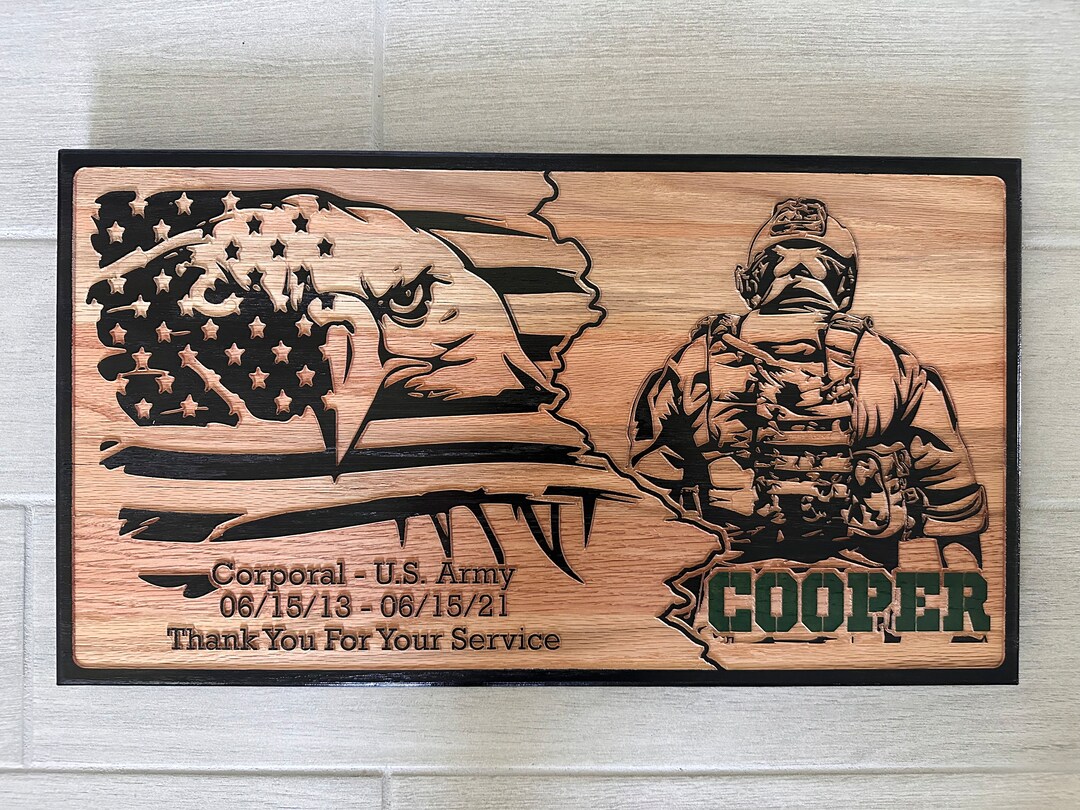 Carved Wood Veteran Sign, American Eagle US Flag Thin Green Line ...