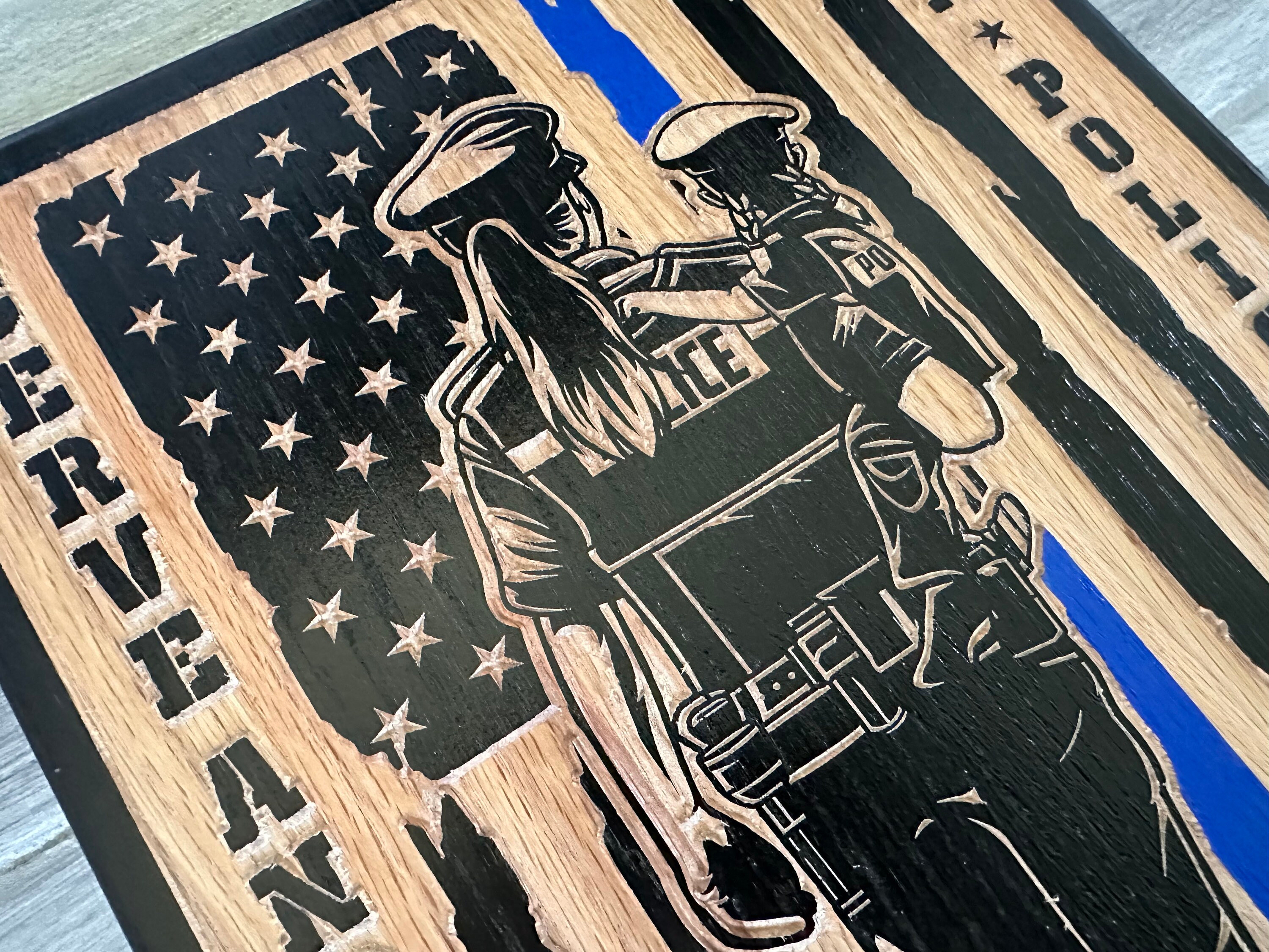 Carved Wood Police Officer Sign, Mom American Flag Thin Blue Line ...