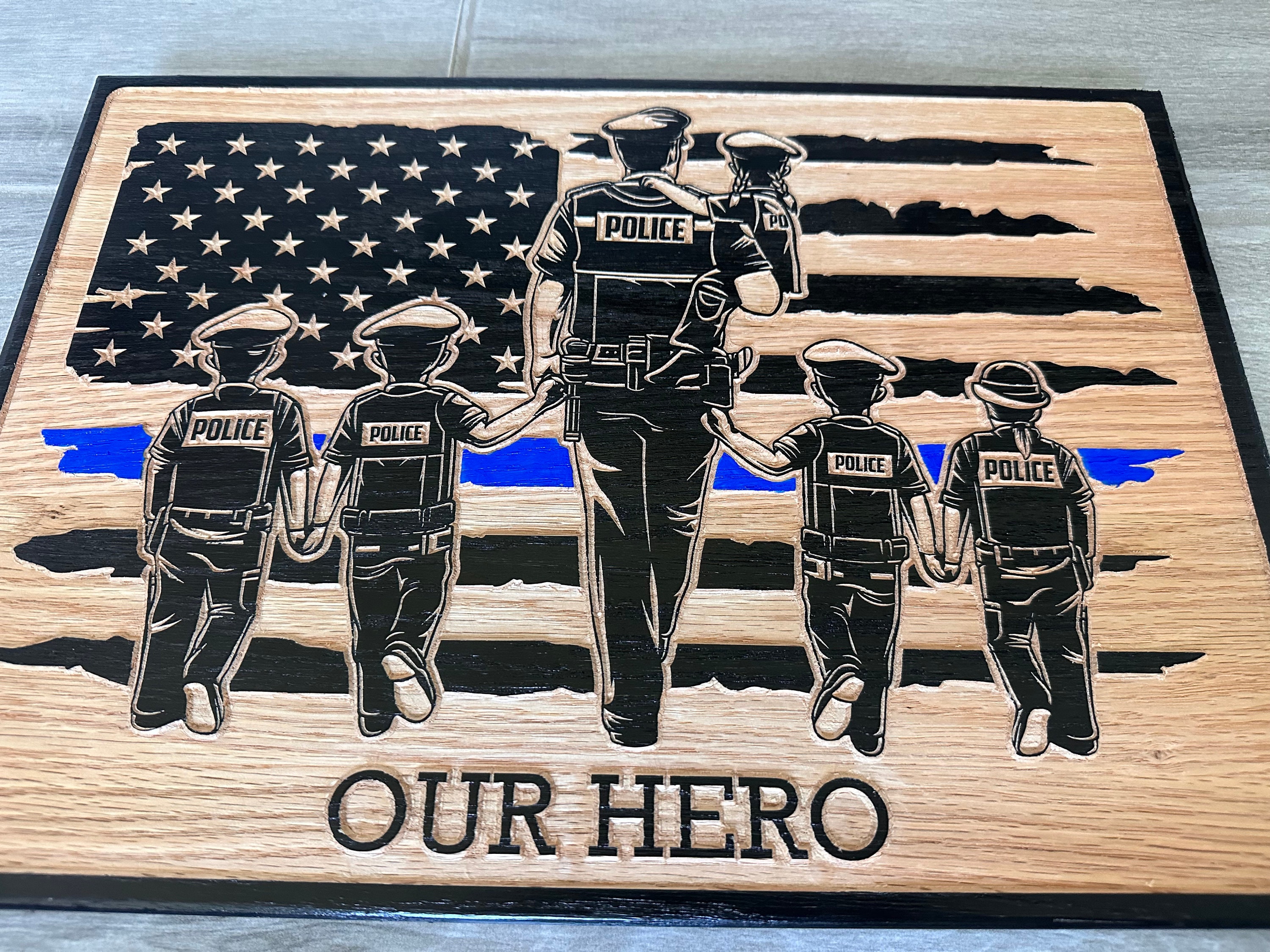 Carved Wood Police Officer Sign, Dad American Flag Thin Blue Line ...