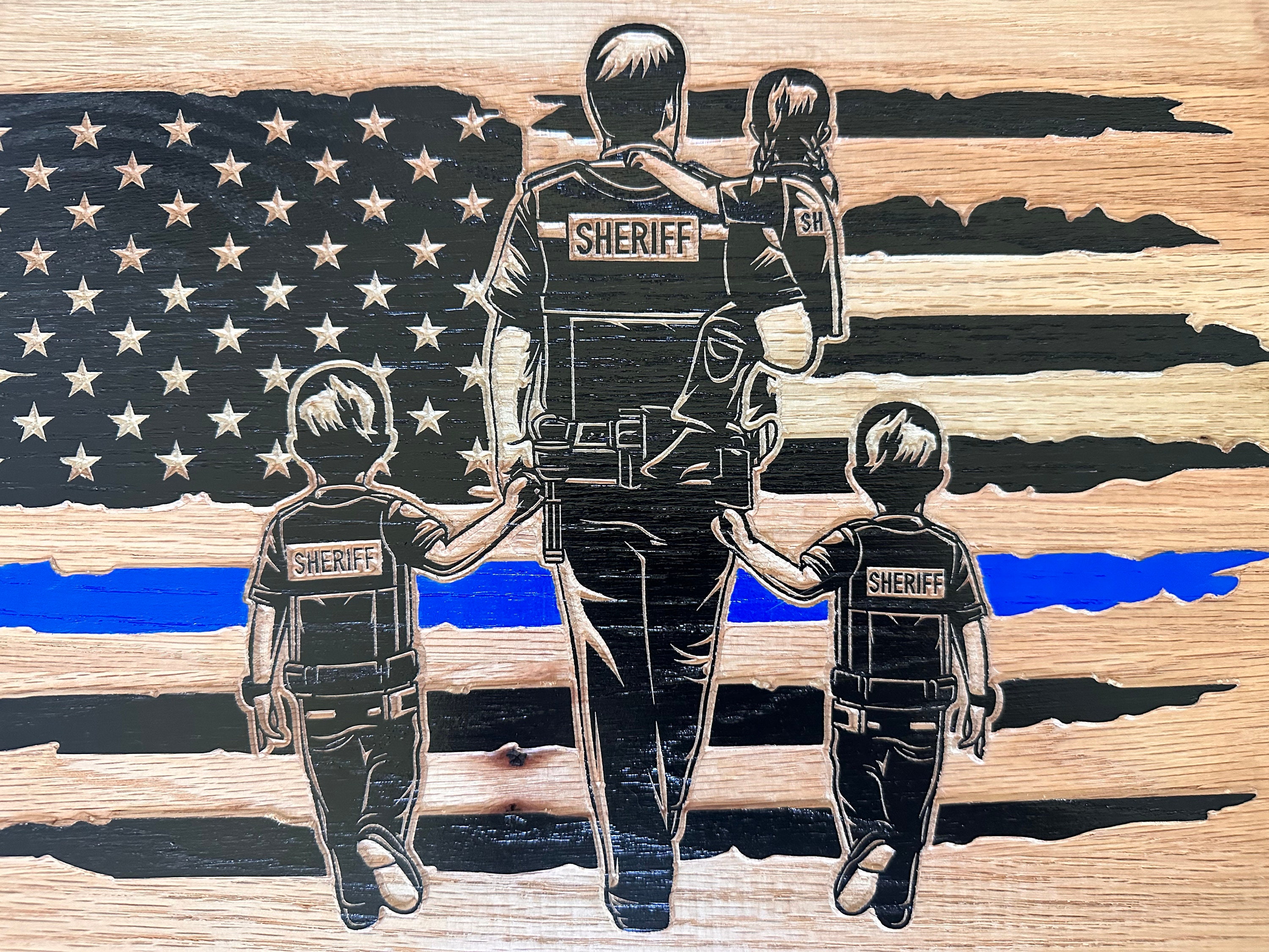 Carved Wood Deputy Sheriff Sign, Dad American Flag Thin Blue Line ...