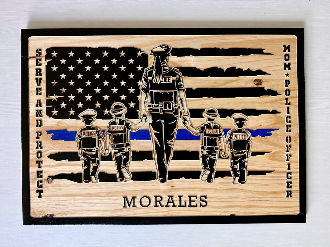 Carved Wood Police Officer Sign, Mom American Flag Thin Blue Line ...