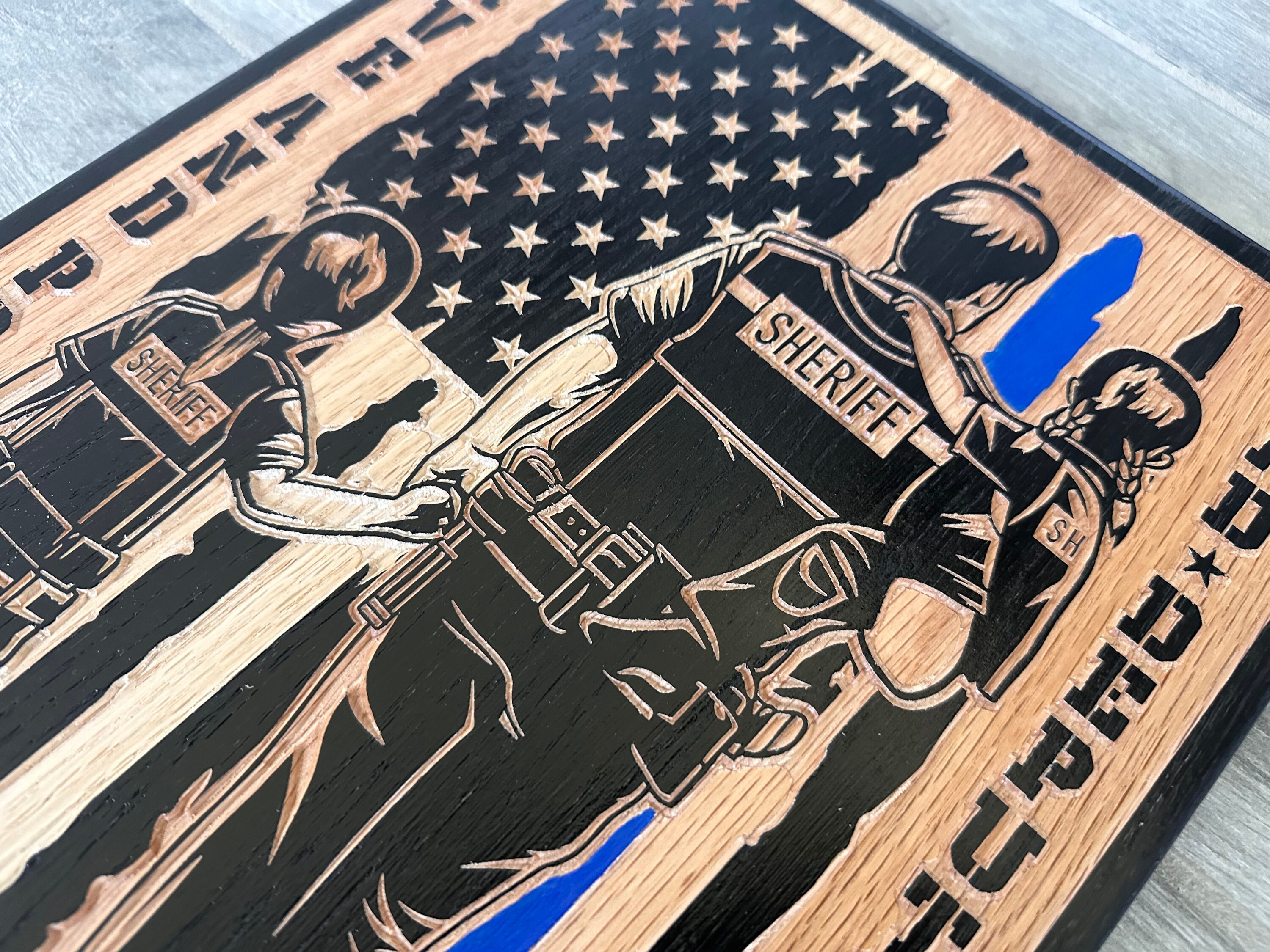 Carved Wood Deputy Sheriff Sign, Dad American Flag Thin Blue Line ...