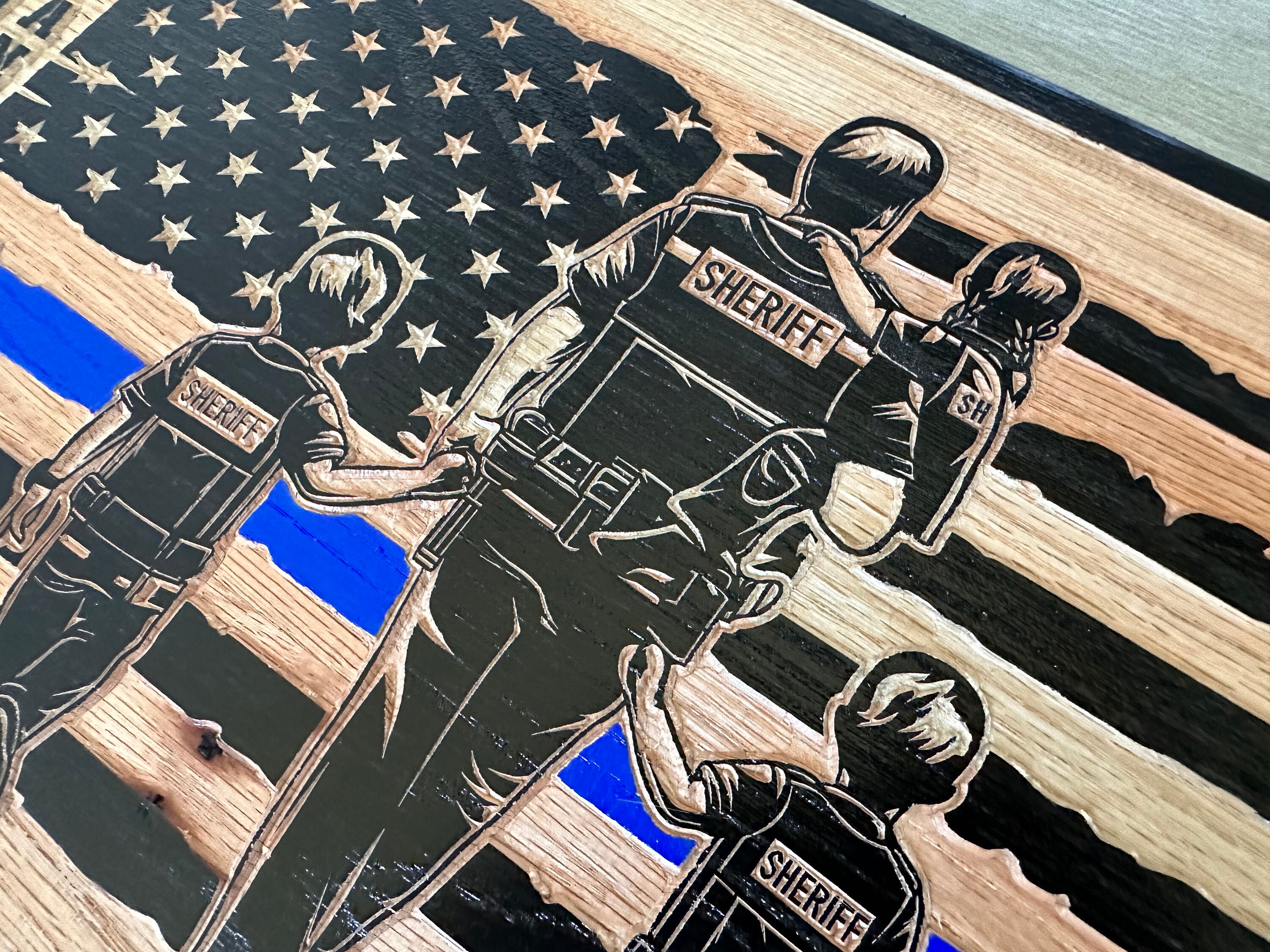 Carved Wood Deputy Sheriff Sign, Dad American Flag Thin Blue Line ...