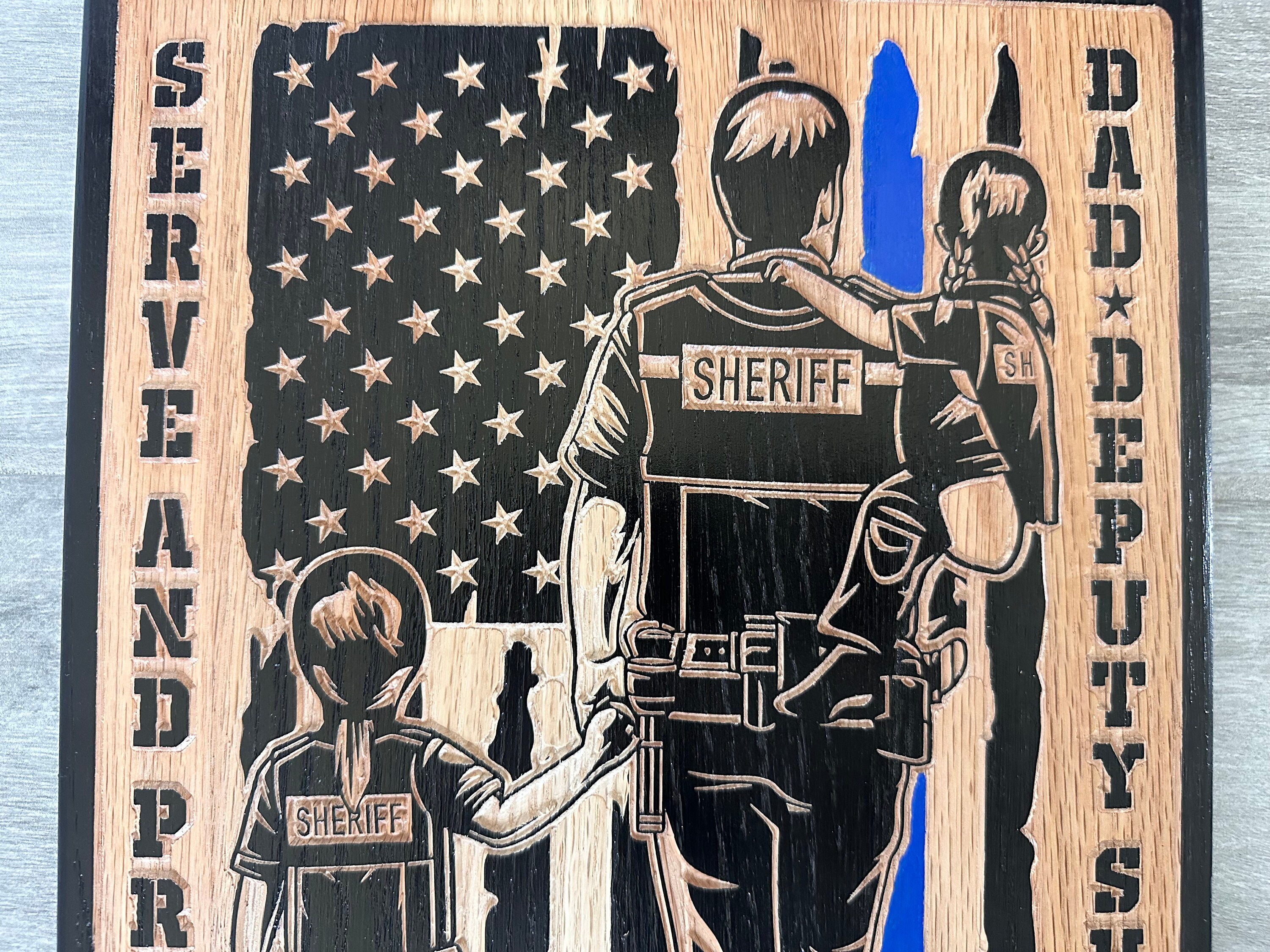 Carved Wood Deputy Sheriff Sign, Dad American Flag Thin Blue Line ...