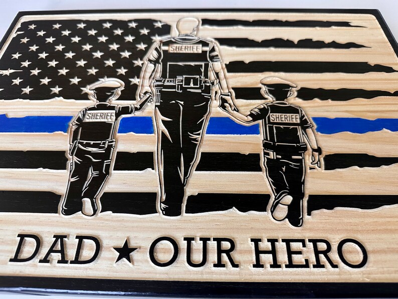 Carved Wood Police Officer Sign, Dad American Flag Thin Blue Line ...