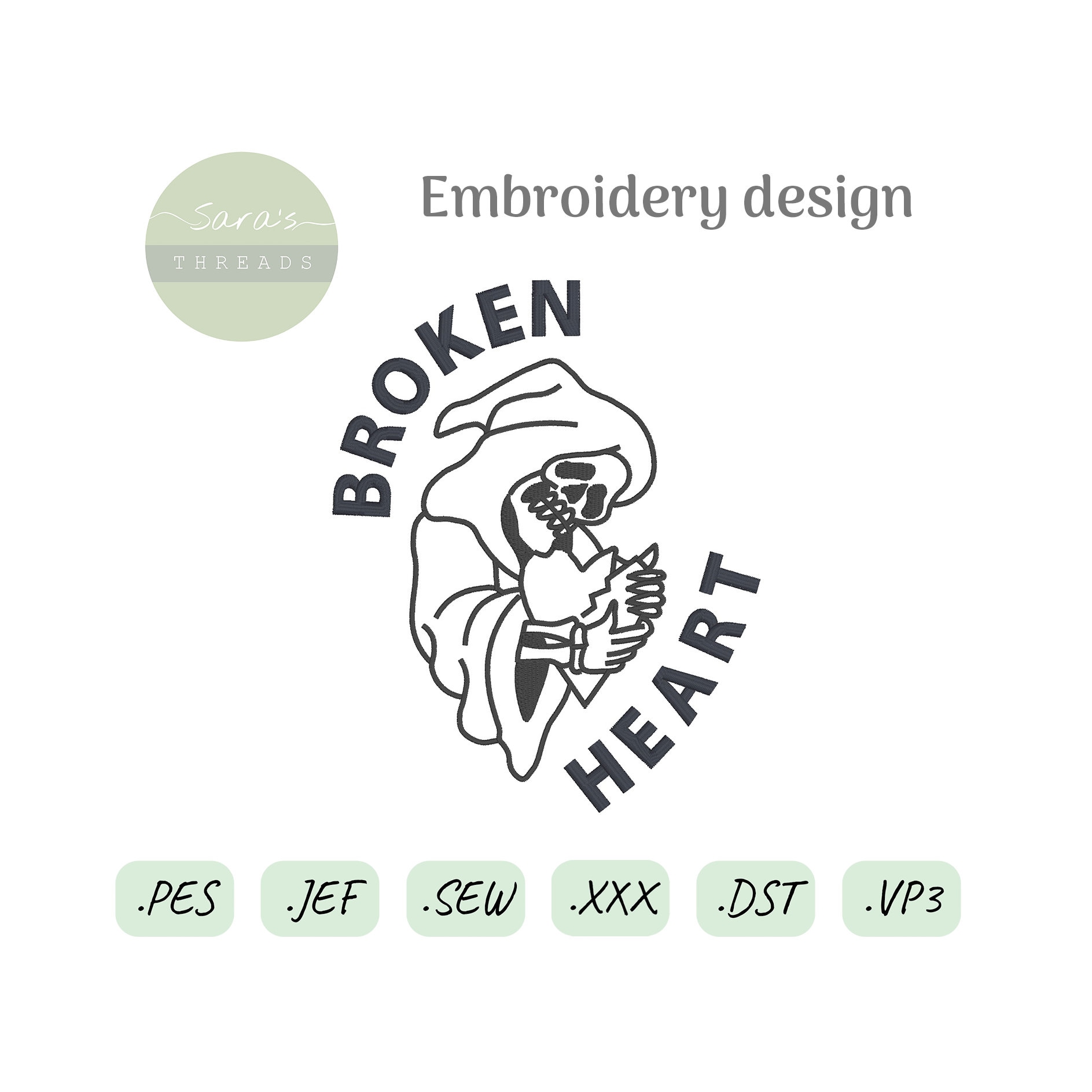Broken Heart Embroidery Design - Etsy
