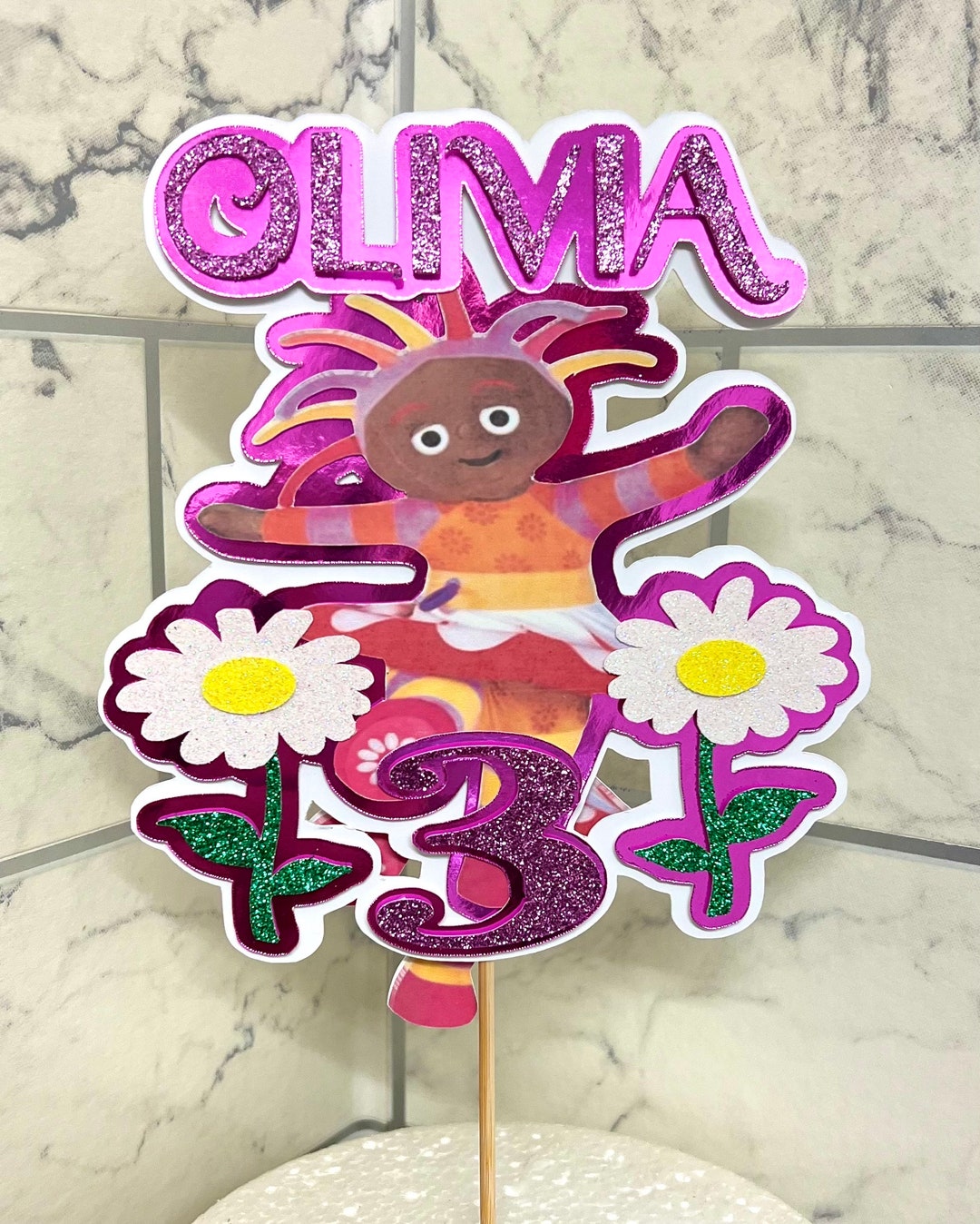 Personalised Birthday Glitter Cake Topper Upsy Daisy in the Night ...