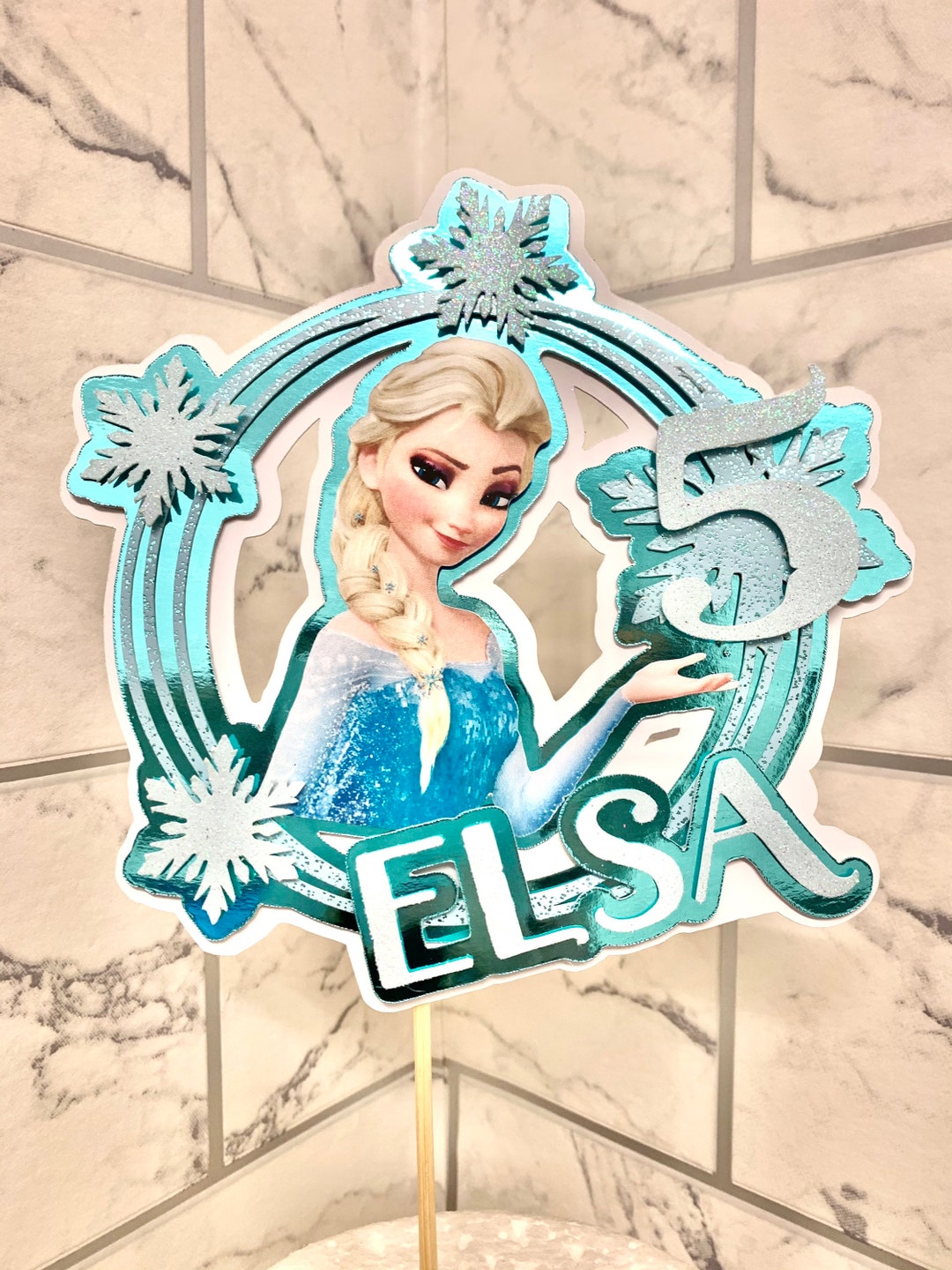 Personalised Birthday Glitter Cake Topper Elsa Frozen Inspired - Etsy