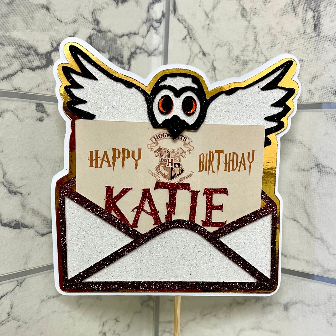 Personalised Birthday Glitter Cake Topper Hogwarts Hedwig Harry Potter ...