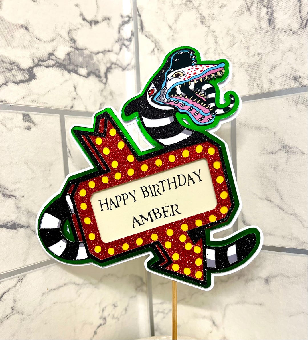 Personalised Name Happy Birthday Horror Film Glitter Cake Topper ...