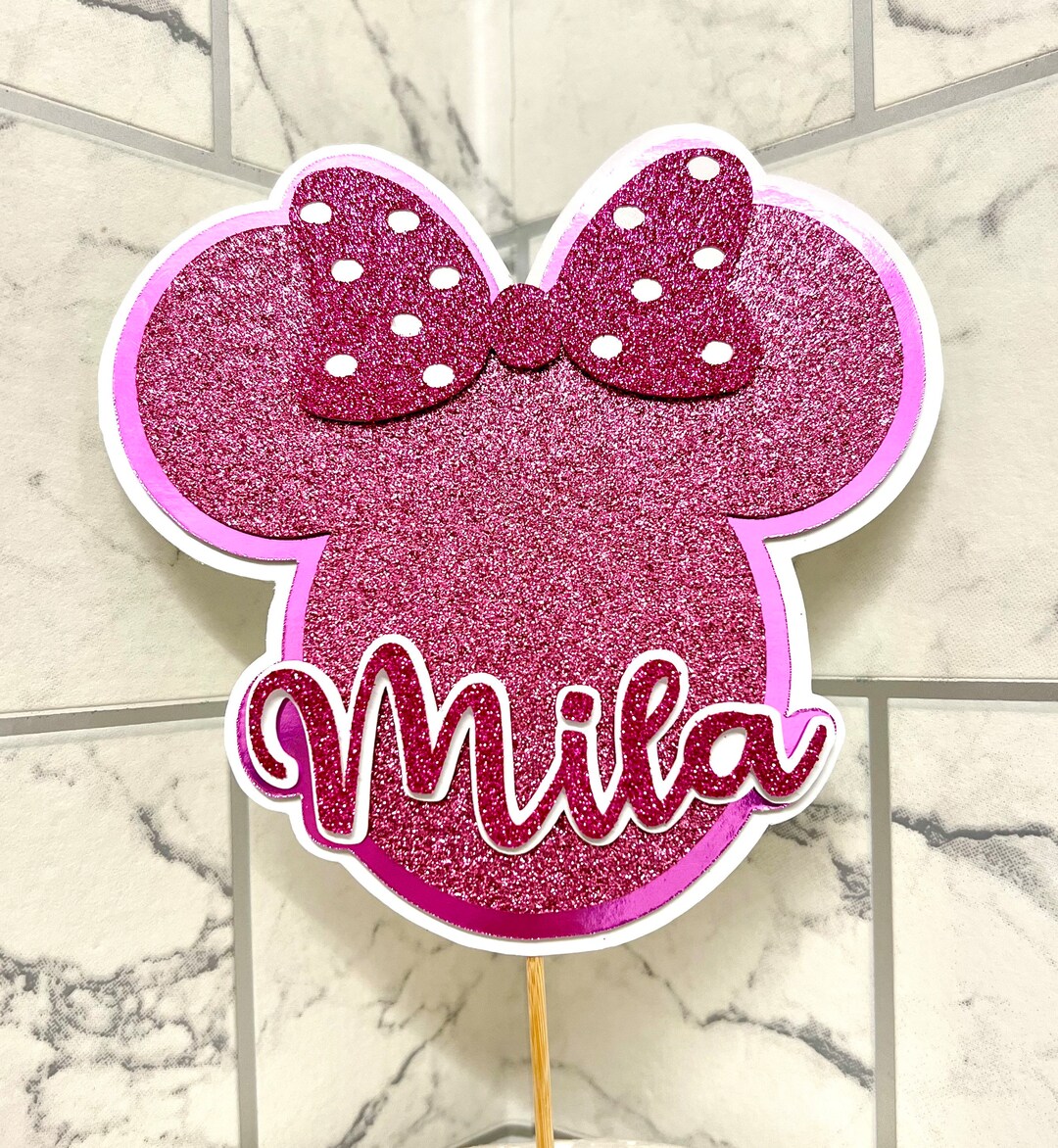 Personalised Birthday Glitter Cake Topper Minnie Mouse Inspired - Etsy