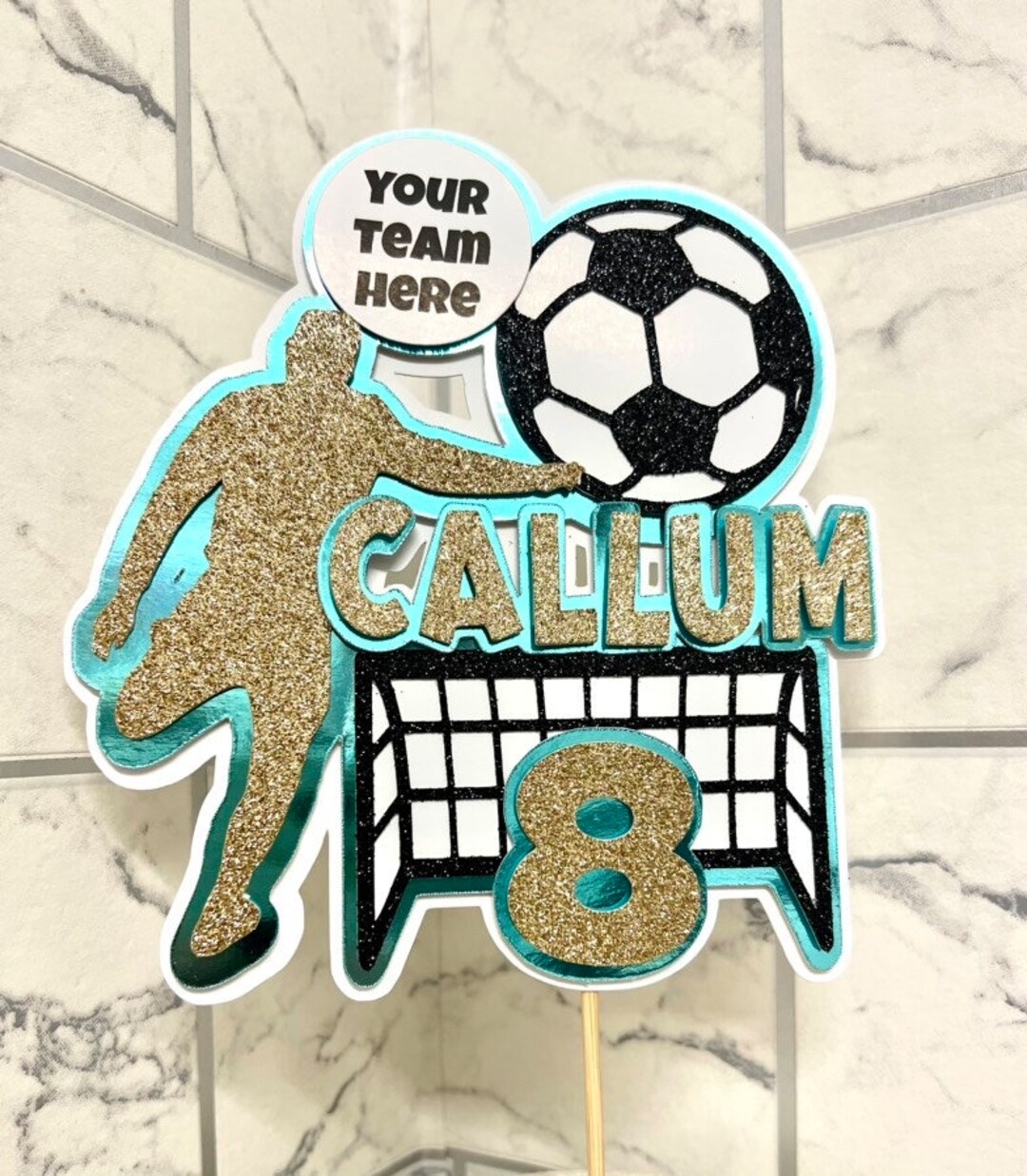 Personalised Birthday Glitter Cake Topper Football Soccer Goal Inspired ...