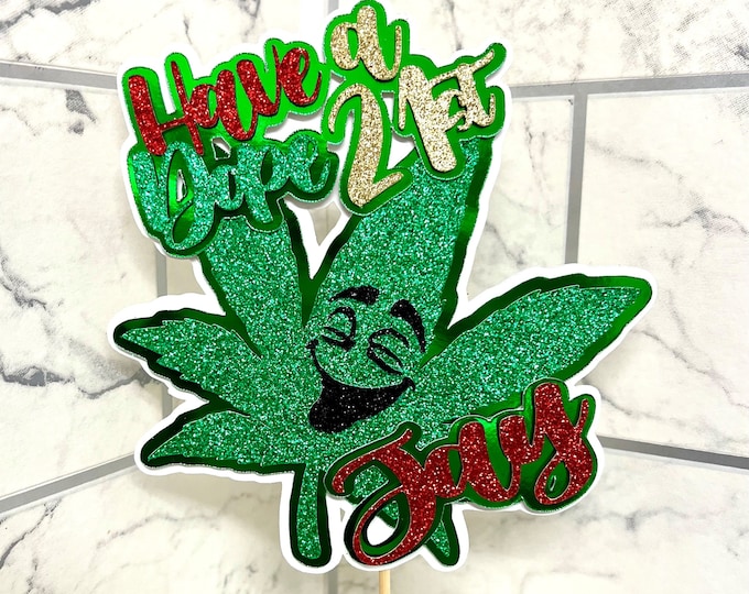 Personalised Birthday Glitter Cake Topper Weed Ganja Leaf Inspired - Etsy