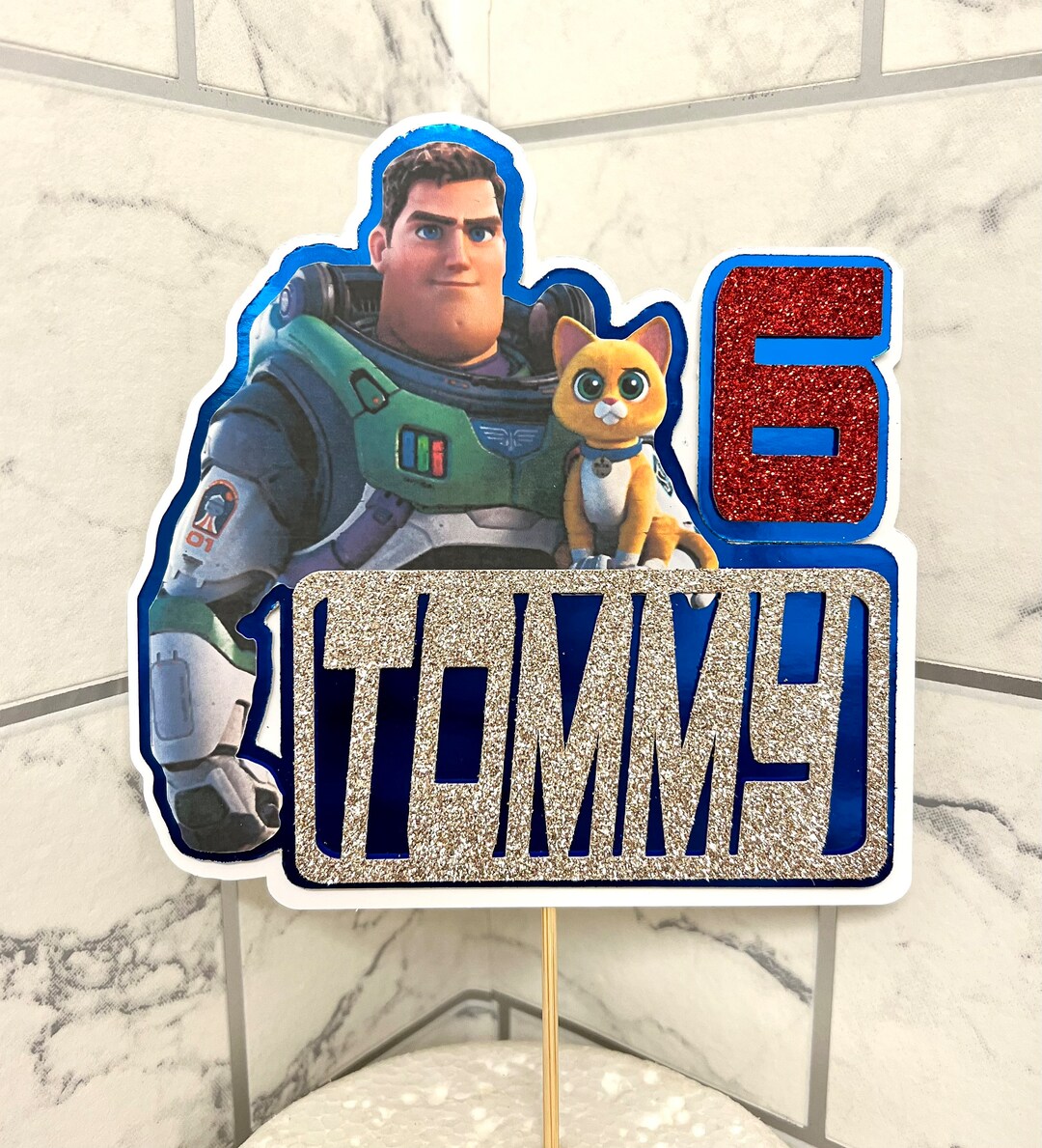 Personalised Birthday Glitter Cake Topper Buzz Lightyear & Sox Inspired ...