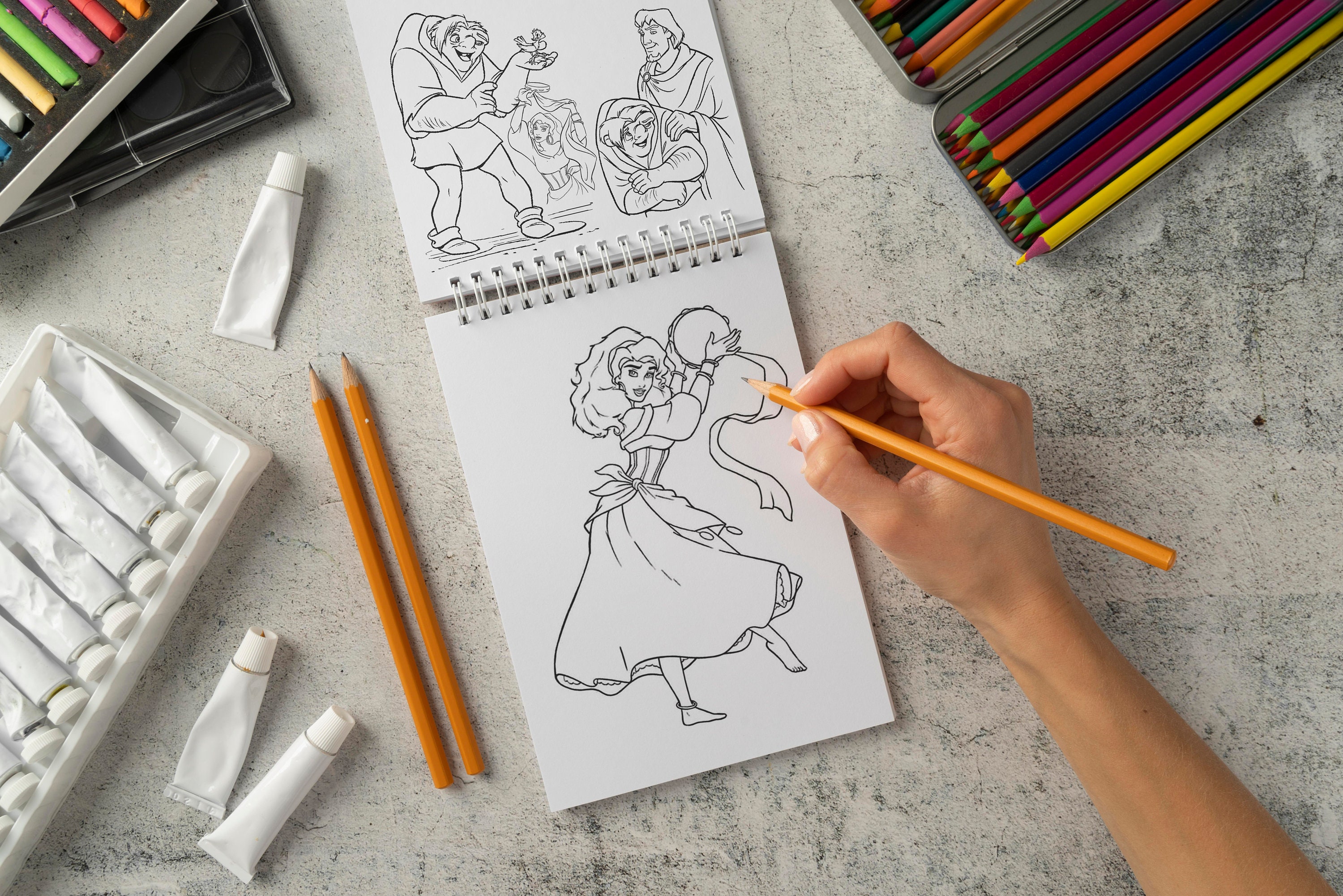Quasimodo and Esmeralda Coloring Sheets for Children, Cartoon ...