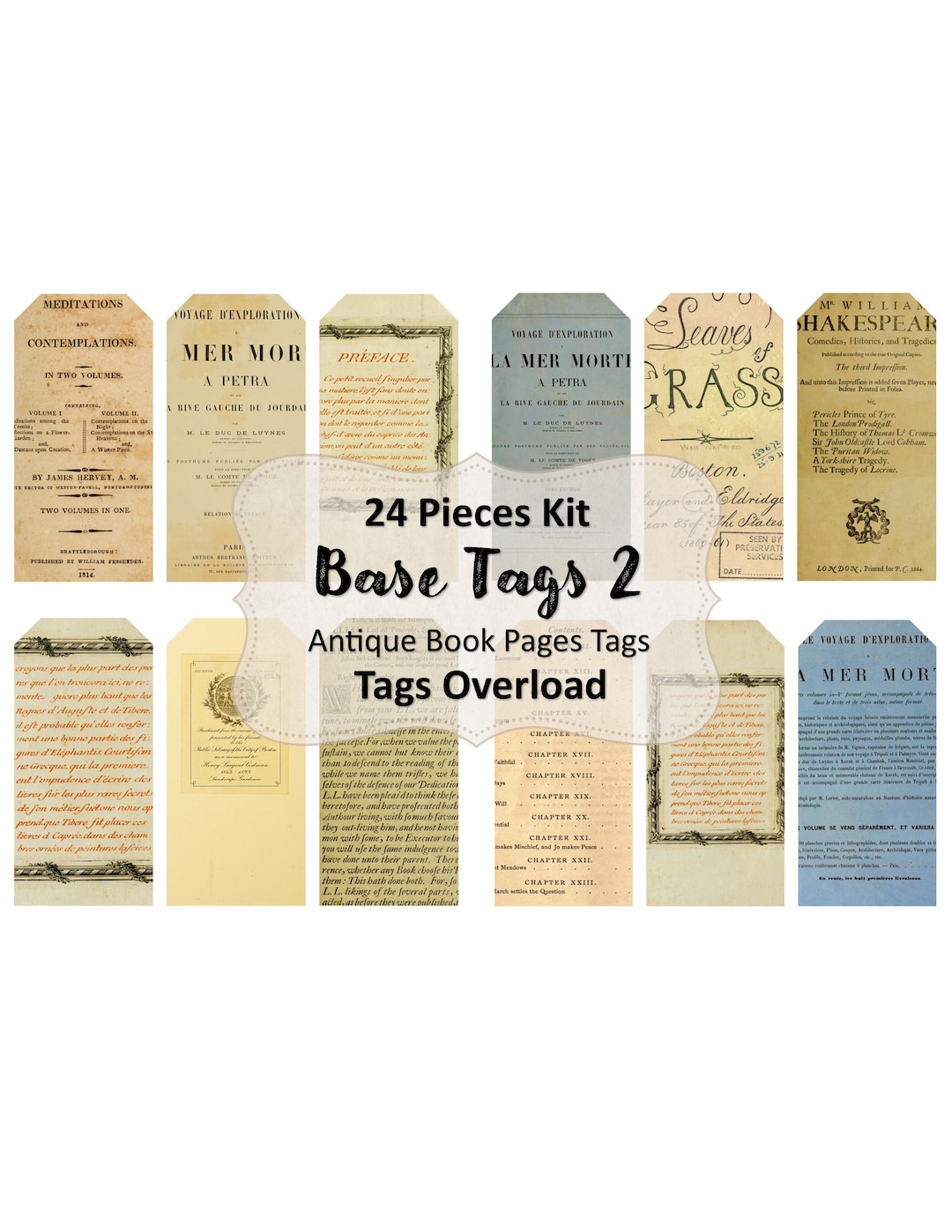 Antique Book Pages Tags 24 Pcs. Base Tags Vol. 2 | Digital Kit, Junk ...