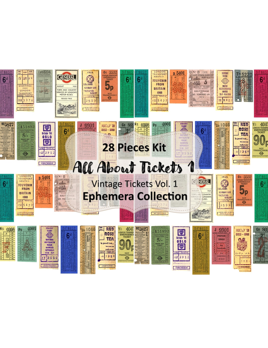 Vintage Bus Tickets 28 Pcs. Ephemera Collection Vol. 1 | Digital Art ...