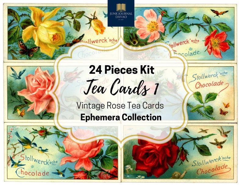 Vintage Rose Tea Cards 24 Pcs. Vol. 1 | Digital Kit, Junk Journal ...
