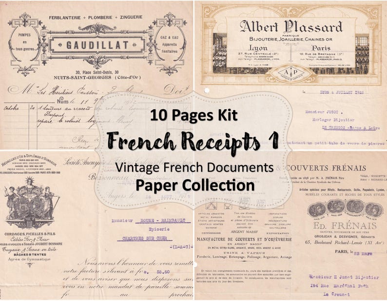 French Receipts 10 Pages Vol. 1 | Digital Kit, Junk Journal, Vintage ...